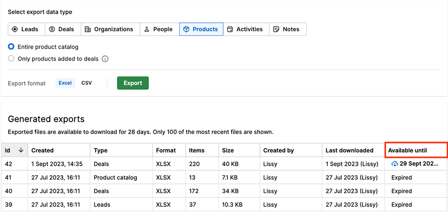 Exporting data from Pipedrive - Knowledge Base | Pipedrive